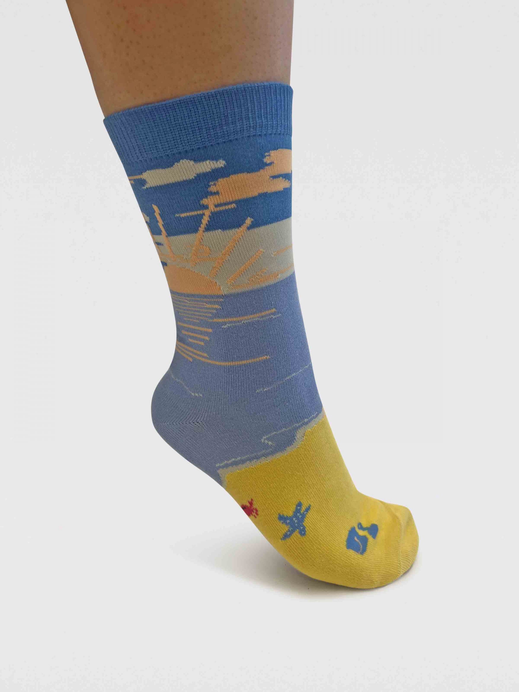 Womens Bess Beach Sunset Organic Cotton Socks - Sea Blue